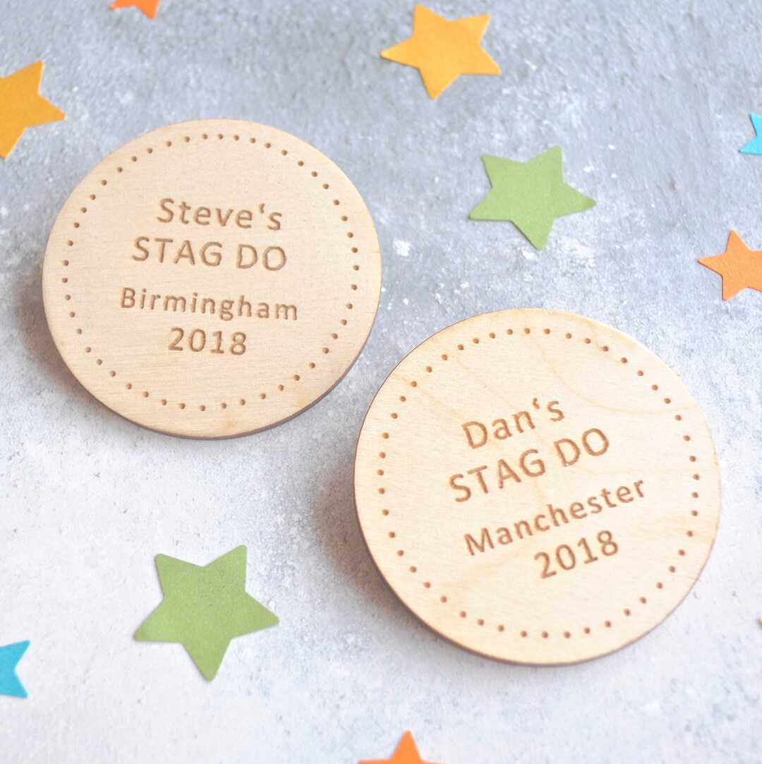 Personalised Stag Do Wooden Badge, Stag Party Badge, Custom Message ...
