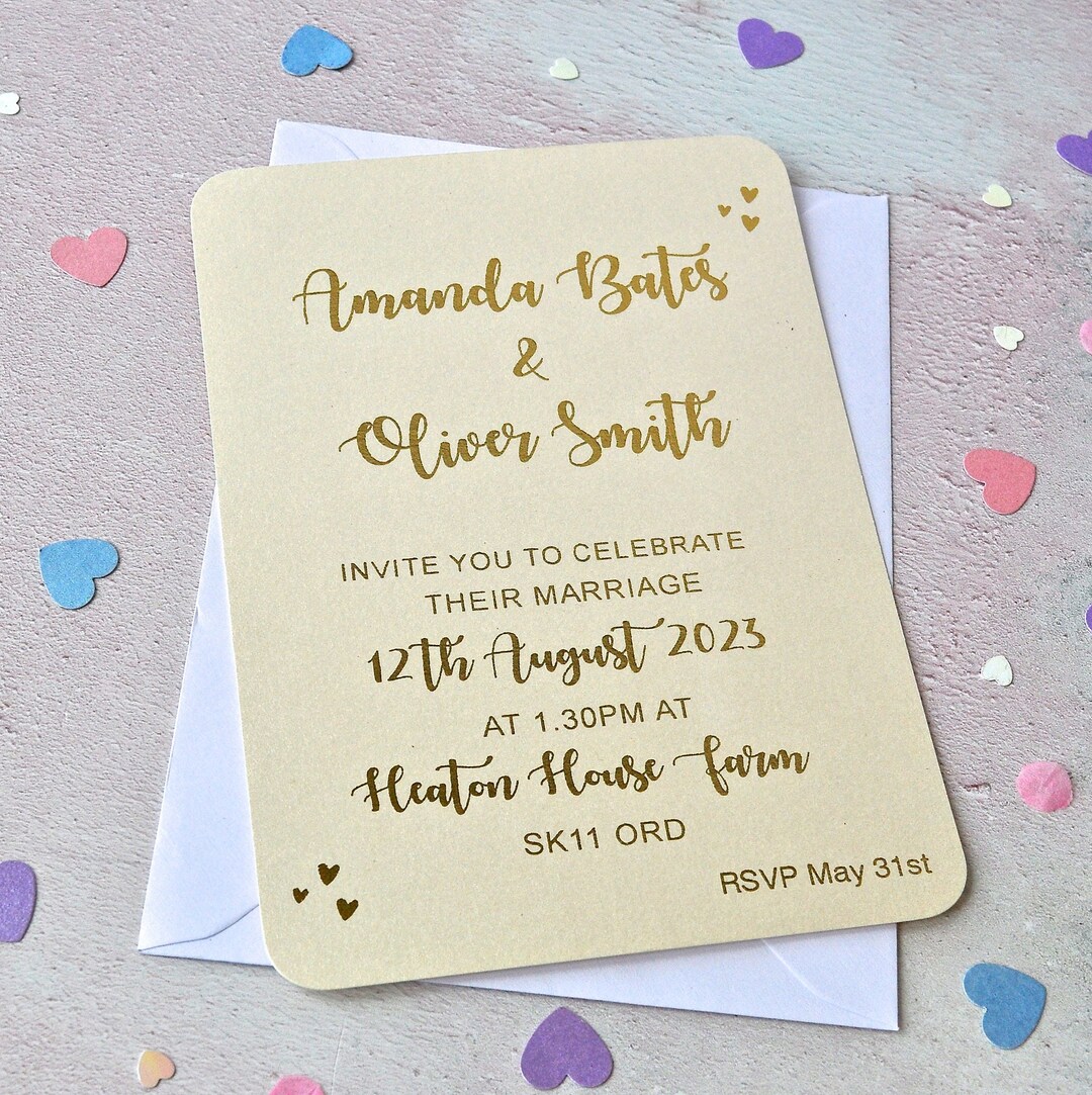 Gold Foil Heart Wedding Invitations, Save the Date Cards, Wedding ...
