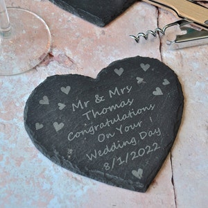 Personalised Heart Slate Wedding Coaster, Wedding Gift - Etsy