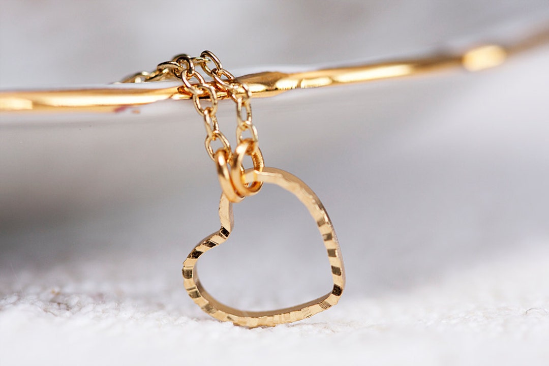Tiny Heart Necklace Gold Filled Chain Gold Etched Heart Simple Necklace ...