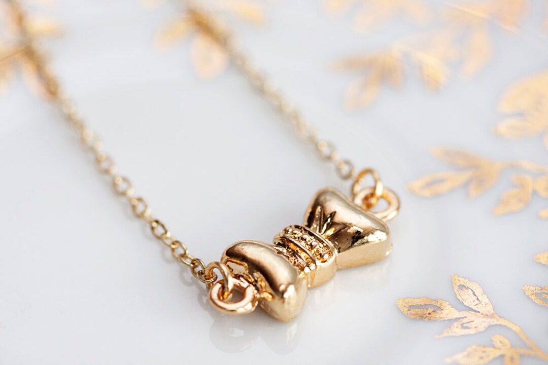 Gold Bow Necklace Gold Filled Chain Tiny Bow Tie Necklace Petite Gold ...