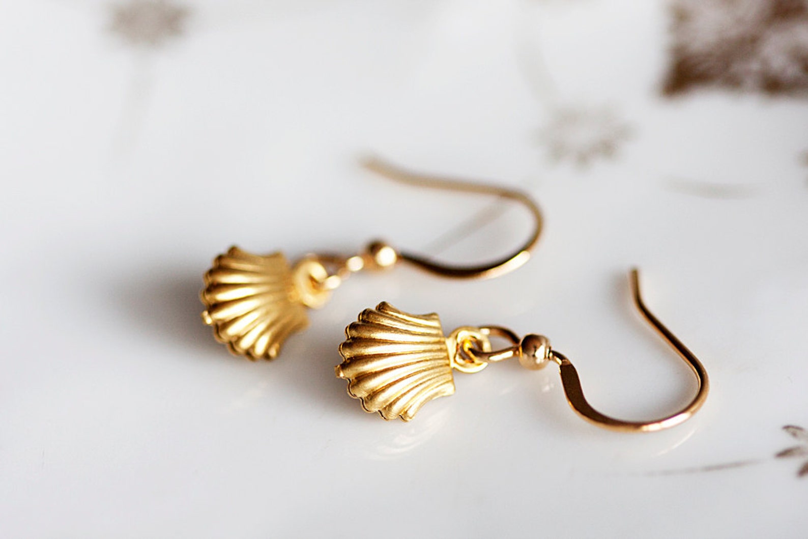 Tiny Shell Earrings Brass Sea Shell Dangles Petite Shell - Etsy