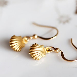 Tiny Brass Shell Earrings – Gold Plated Nautical Dangles - E124 - Etsy
