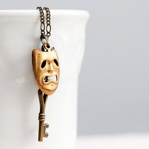 Whimsical Mask Key Necklace – Brass Face, Bronze Skeleton Key - N277 - Etsy
