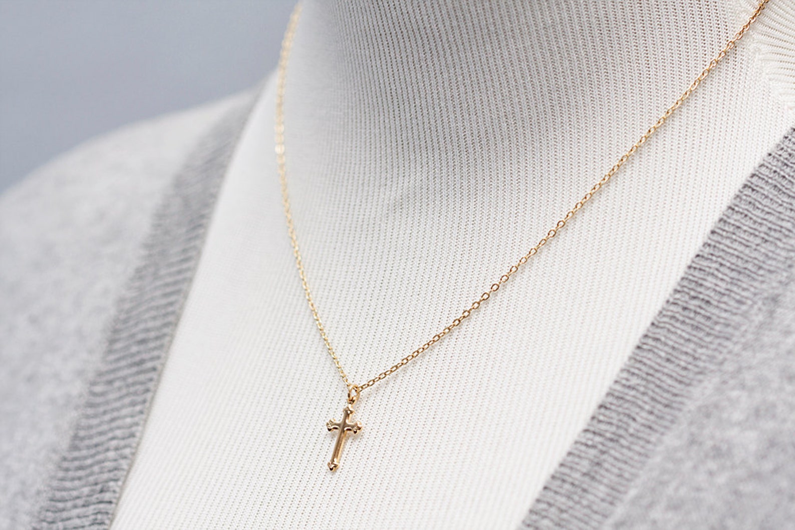 Gold Cross Necklace Gold Filled Chain Simple Cross Pendant Religious ...
