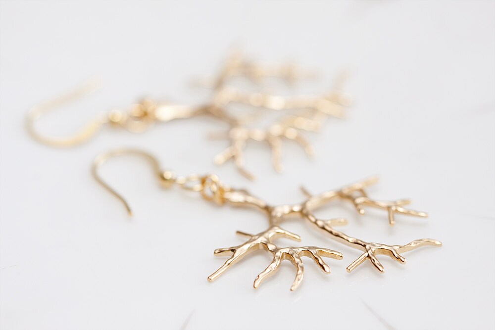 Tree Branch Earrings Tree Dangle Earrings Gold Tree Earrings - Etsy