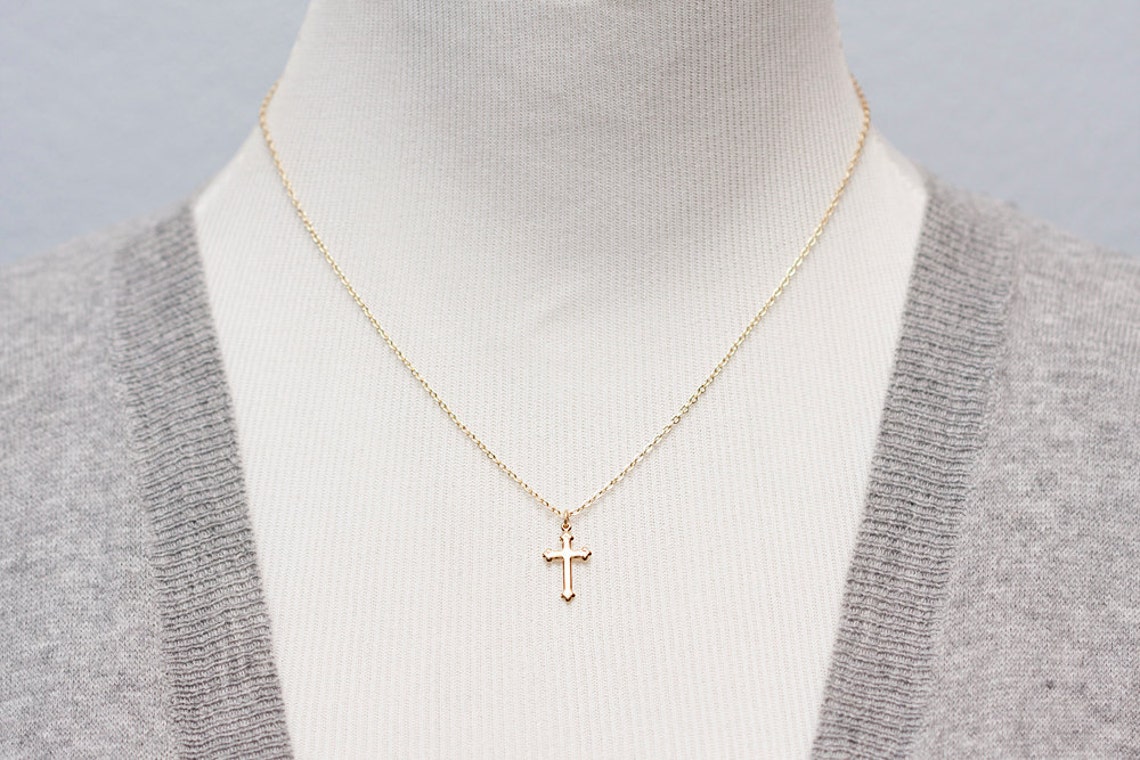 Gold Cross Necklace Gold Filled Chain Simple Cross Pendant - Etsy