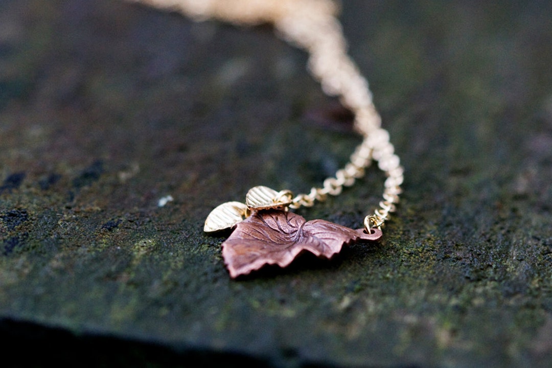 Autumn Leaf Necklace Tiny Fall Leaf Petite Leaf Charm Necklace Delicate ...