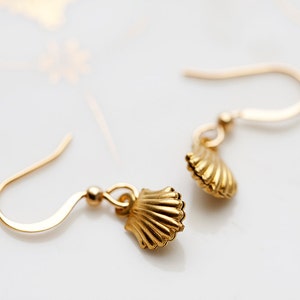 Tiny Shell Earrings Brass Sea Shell Dangles Petite Shell - Etsy