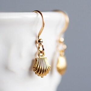 Tiny Shell Earrings Brass Sea Shell Dangles Petite Shell - Etsy