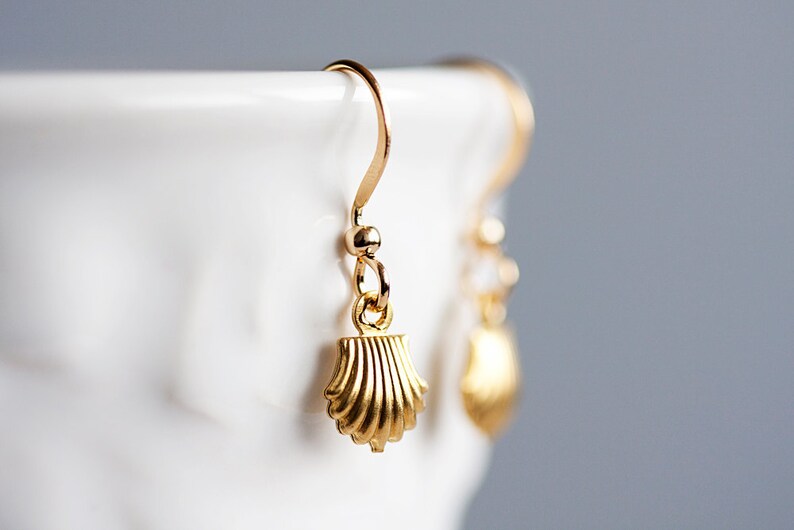 Tiny Shell Earrings Brass Sea Shell Dangles Petite Shell - Etsy