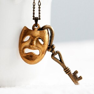 Whimsical Mask Key Necklace – Brass Face, Bronze Skeleton Key - N277 - Etsy