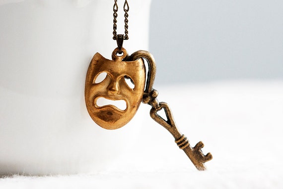 Mask Key Necklace Whimsical Face Skeleton Key Mystical Mask - Etsy