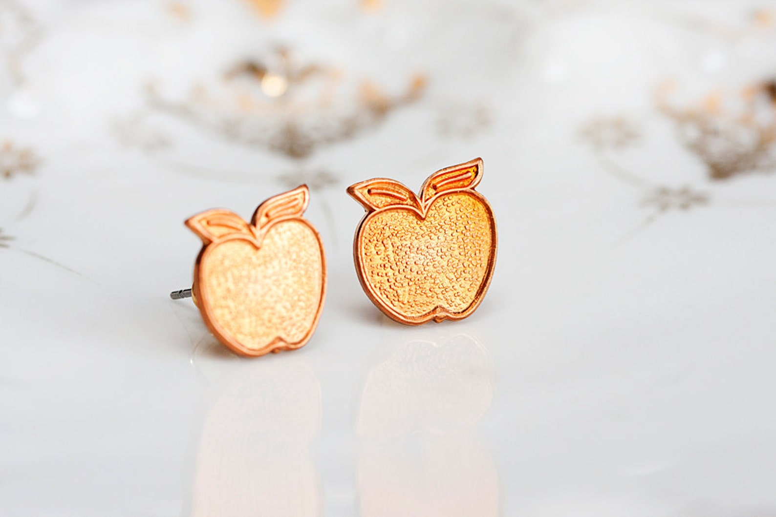 Copper Apple Earrings Summer Sunshine Orange Apple Ear Studs - Etsy