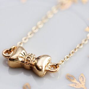 Gold Bow Necklace Gold Filled Chain Tiny Bow Tie Necklace Petite Gold ...