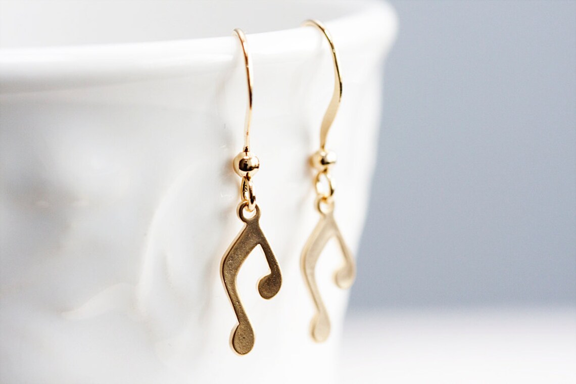 Gold Plated Music Note Dangle Earrings – Musical Jewelry - E167 - Etsy