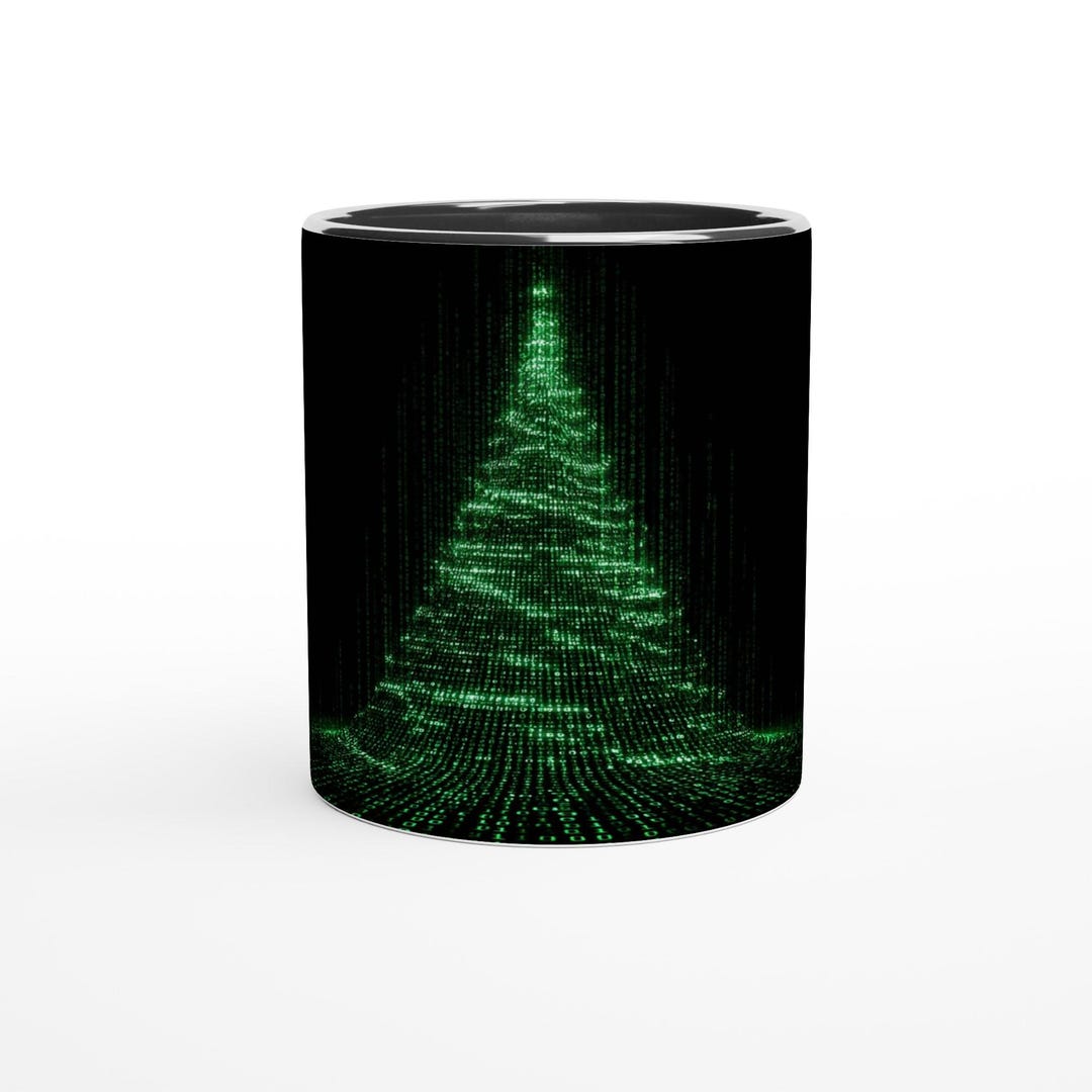 Matrix Christmas Tree, Digital Christmas Mug, Cyberpunk Holiday, Code ...