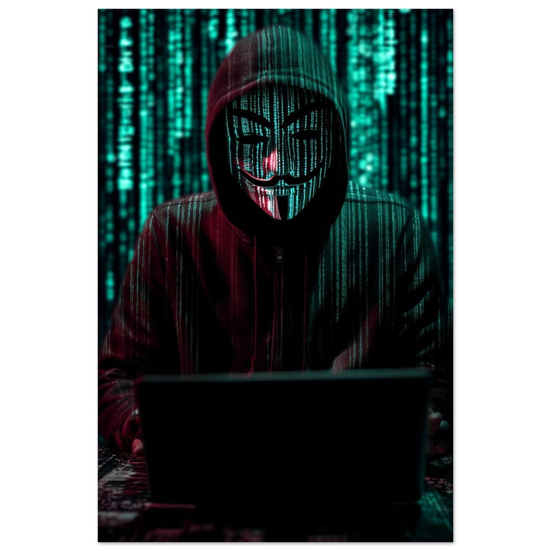 Anonymous Hacker Poster, Cybersecurity Wall Art, Matrix Code Canvas ...