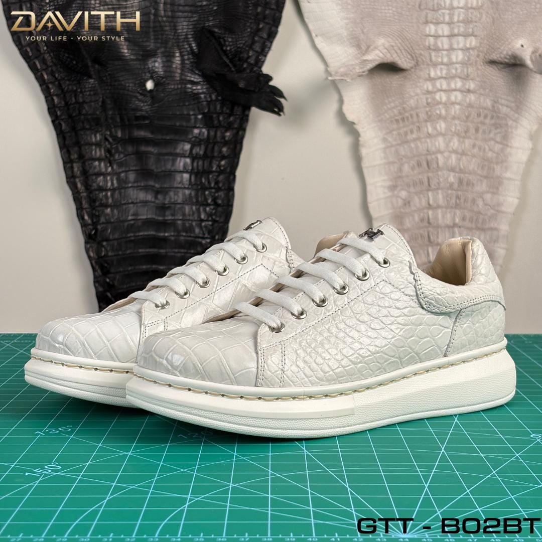Handcrafted White Exotic Leather Sneakers – Luxury Men’s Shoes With ...