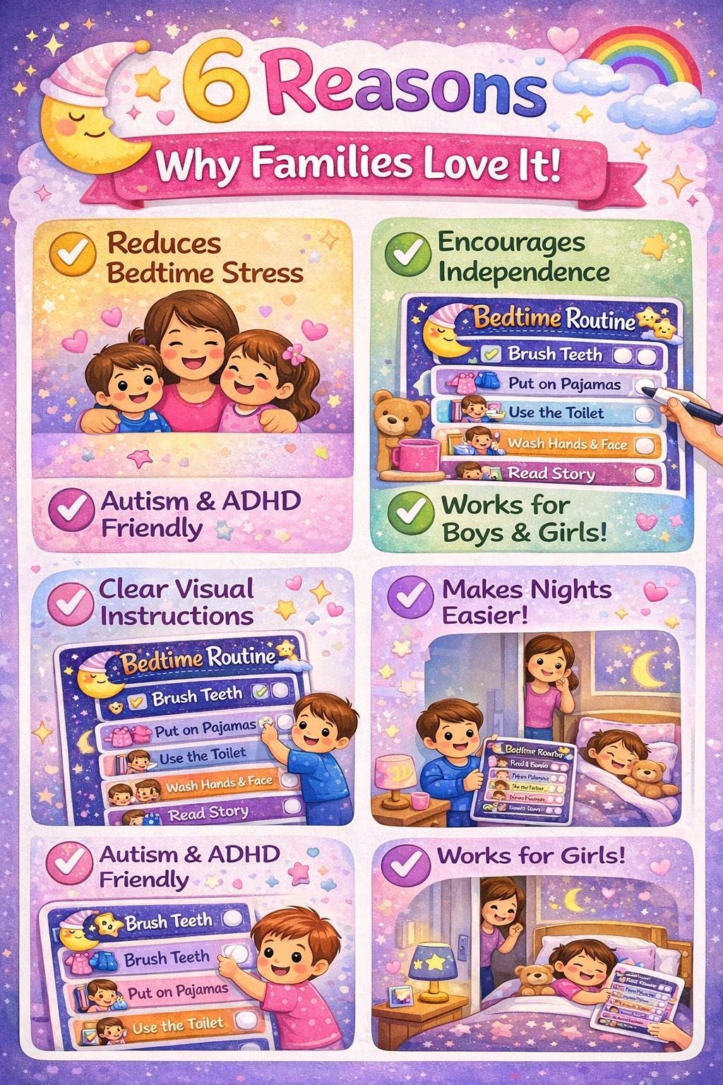 Visual Bedtime Routine Chart – Autism & ADHD Friendly (digital Download ...