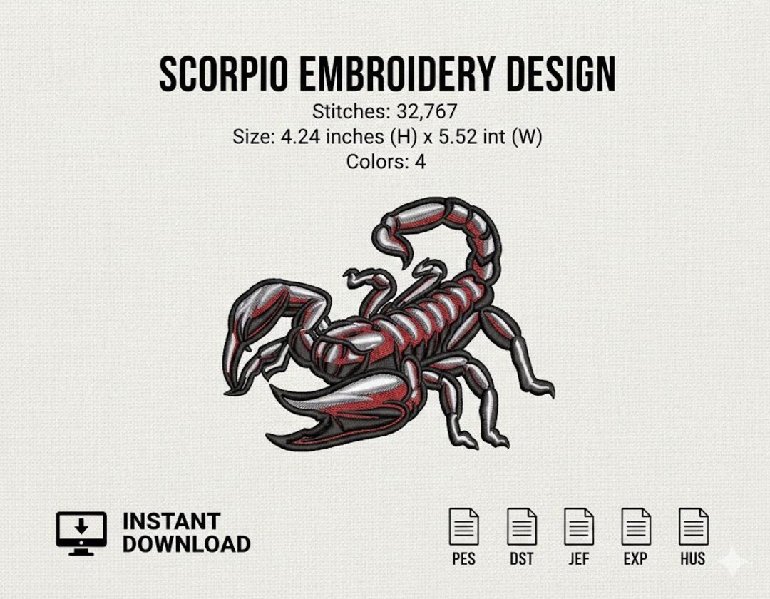 Scorpion 32K Stitches (5.5 Inch) - Scorpio Zodiac Embroidery Design ...