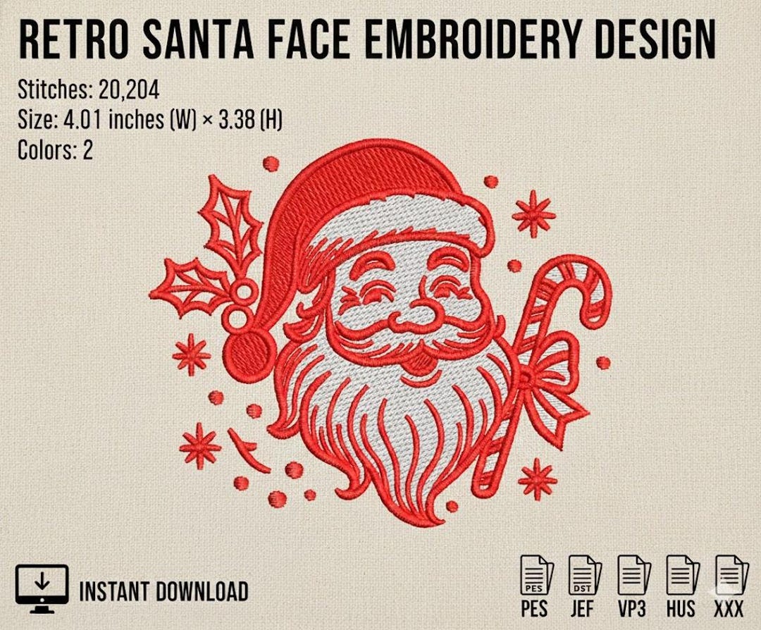 Retro Santa Embroidery (20K Stitches) - 4x4 Hoop Redwork/vintage ...
