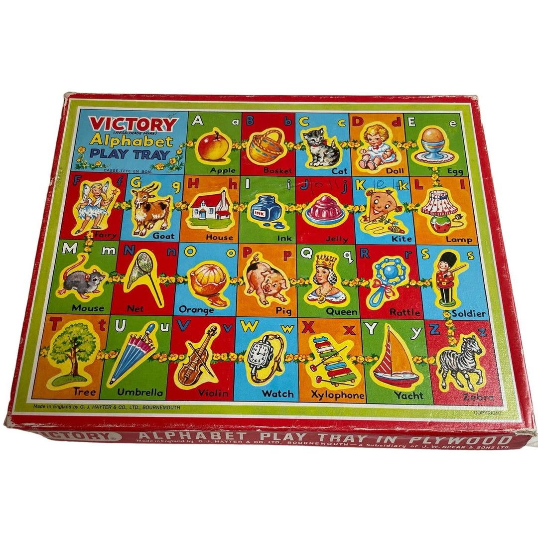 Vintage Victory Wooden ABC Play Tray Puzzle Made in England G J Hayter ...