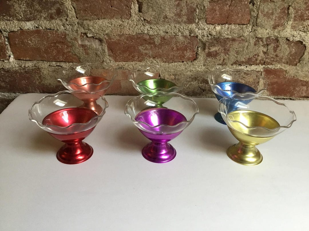 Heller Hostess Ware Vintage Colorama 6 Aluminum & Glass Dessert Bowls ...