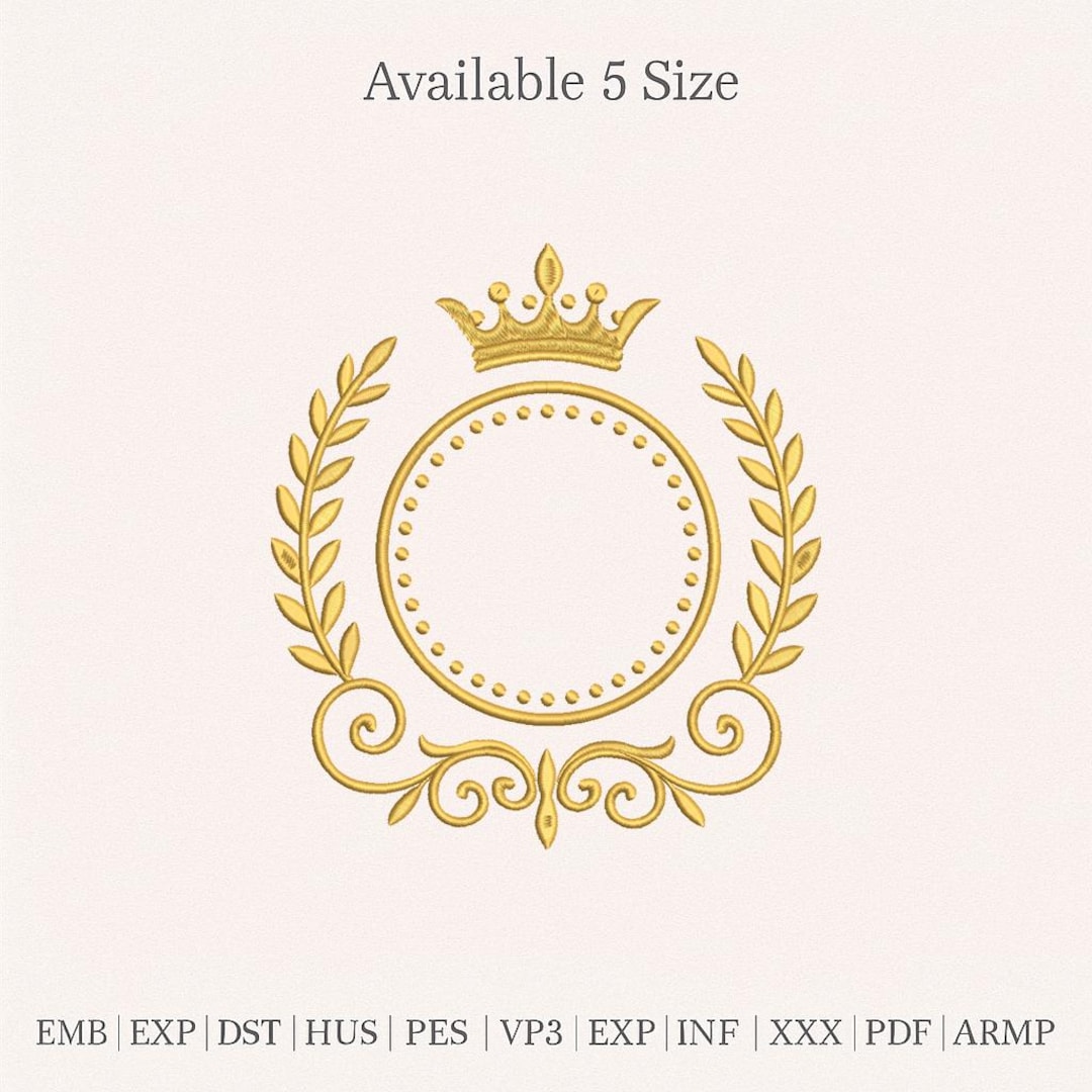 Royal Monogram Frame Embroidery Design, Crown Laurel Wreath Outline ...