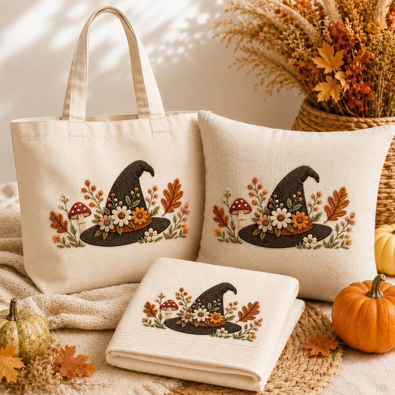 Floral Witch Hat Embroidery Design, Halloween Cottagecore Mushroom ...