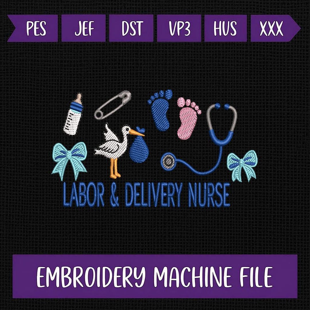 Labor and Delivery Nurse Embroidery Design, Baby Feet Stethoscope ...