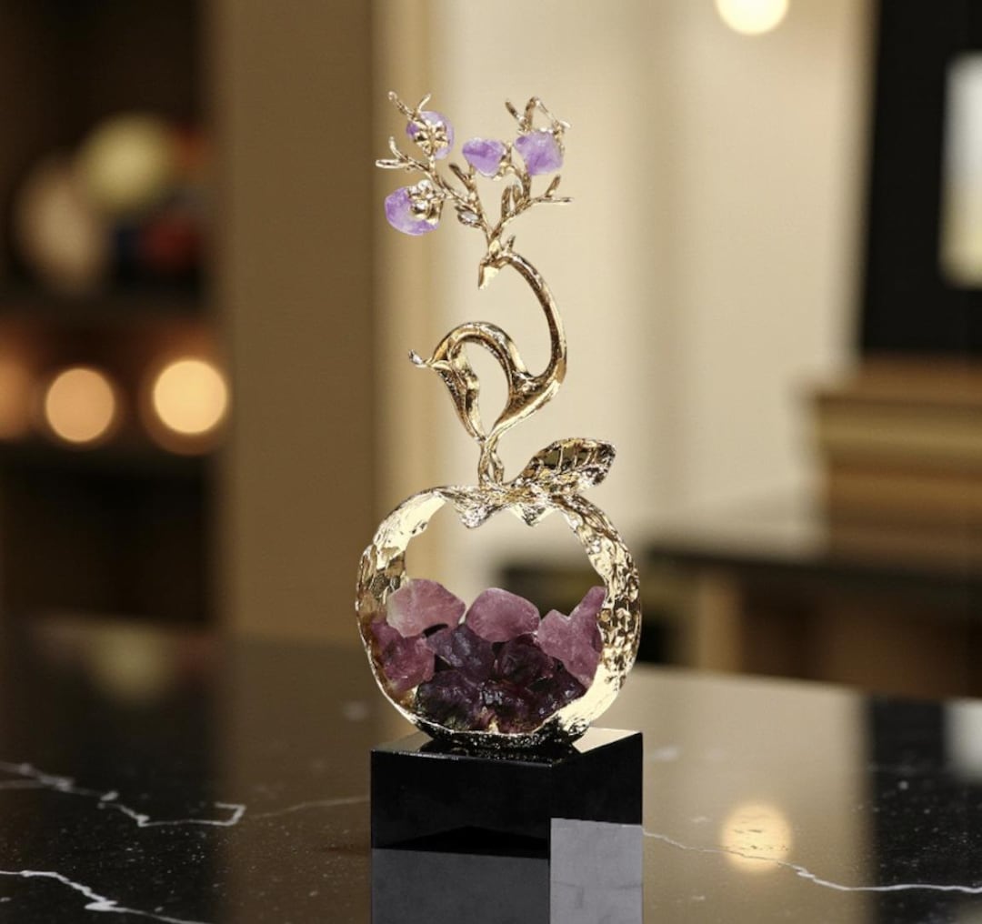 Amethyst Crystal Tree Sculpture – Handmade Gold Office Decor - Etsy