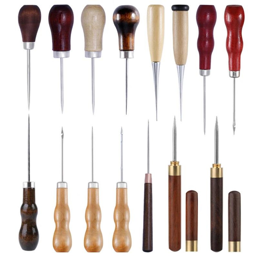 Leather Sewing Awl Punch Tool – Wooden Handle Stitching Awl for DIY ...