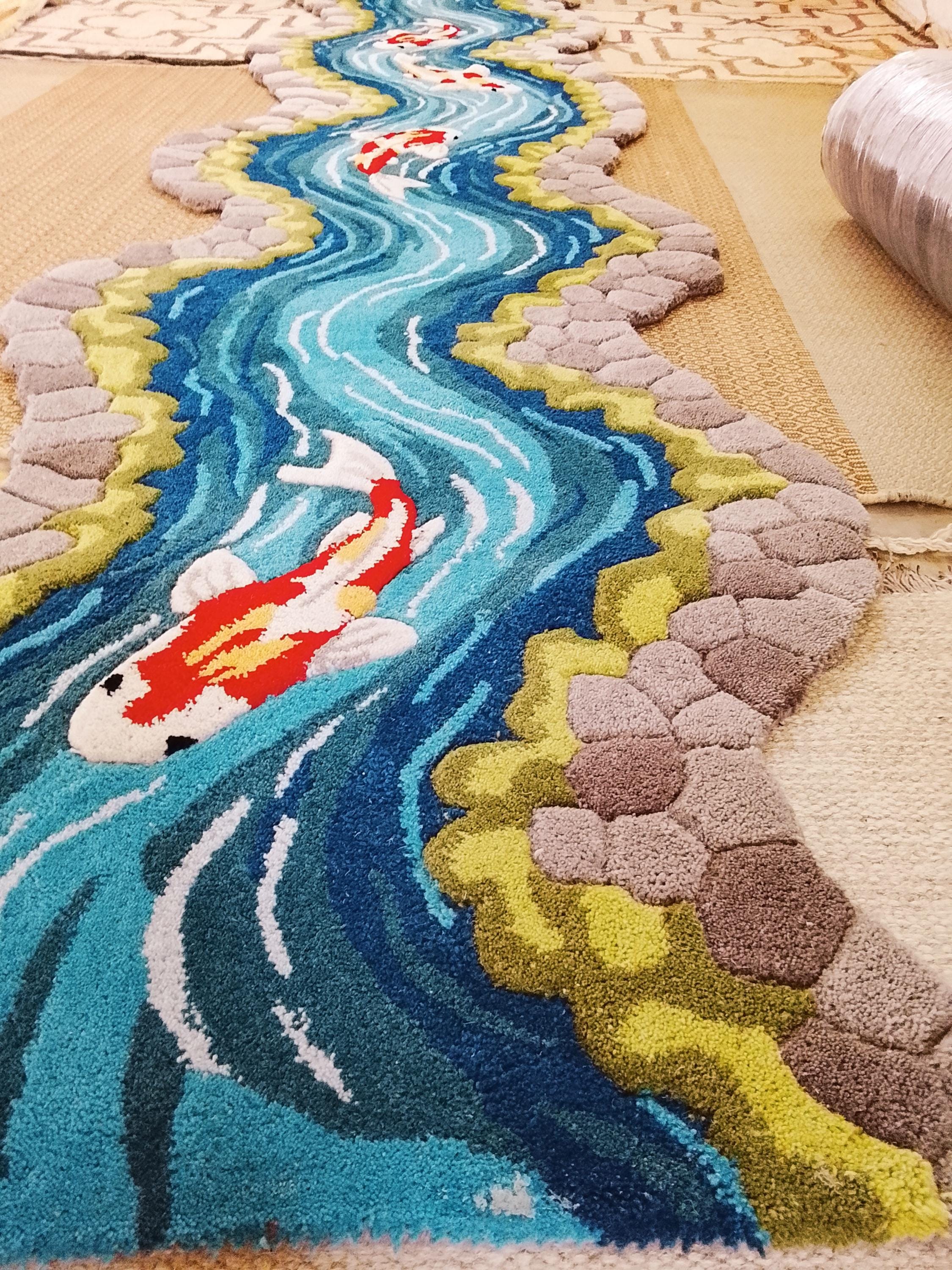 Koi Fish River Rug | 3D Hand Tufted Wool Carpet | Nature Inspired ...