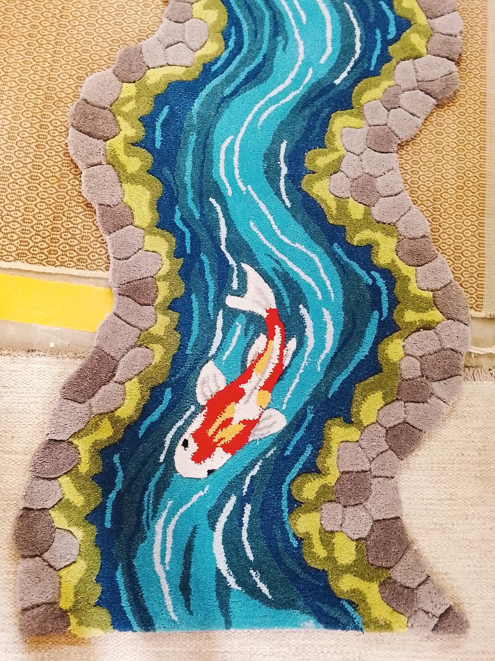 Koi Fish River Rug | 3D Hand Tufted Wool Carpet | Nature Inspired ...