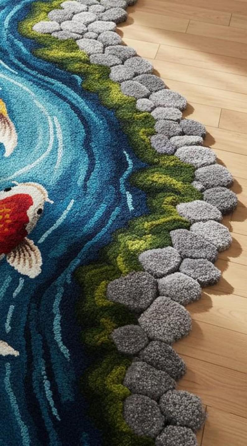 Koi Fish River Rug | 3D Hand Tufted Wool Carpet | Nature Inspired ...