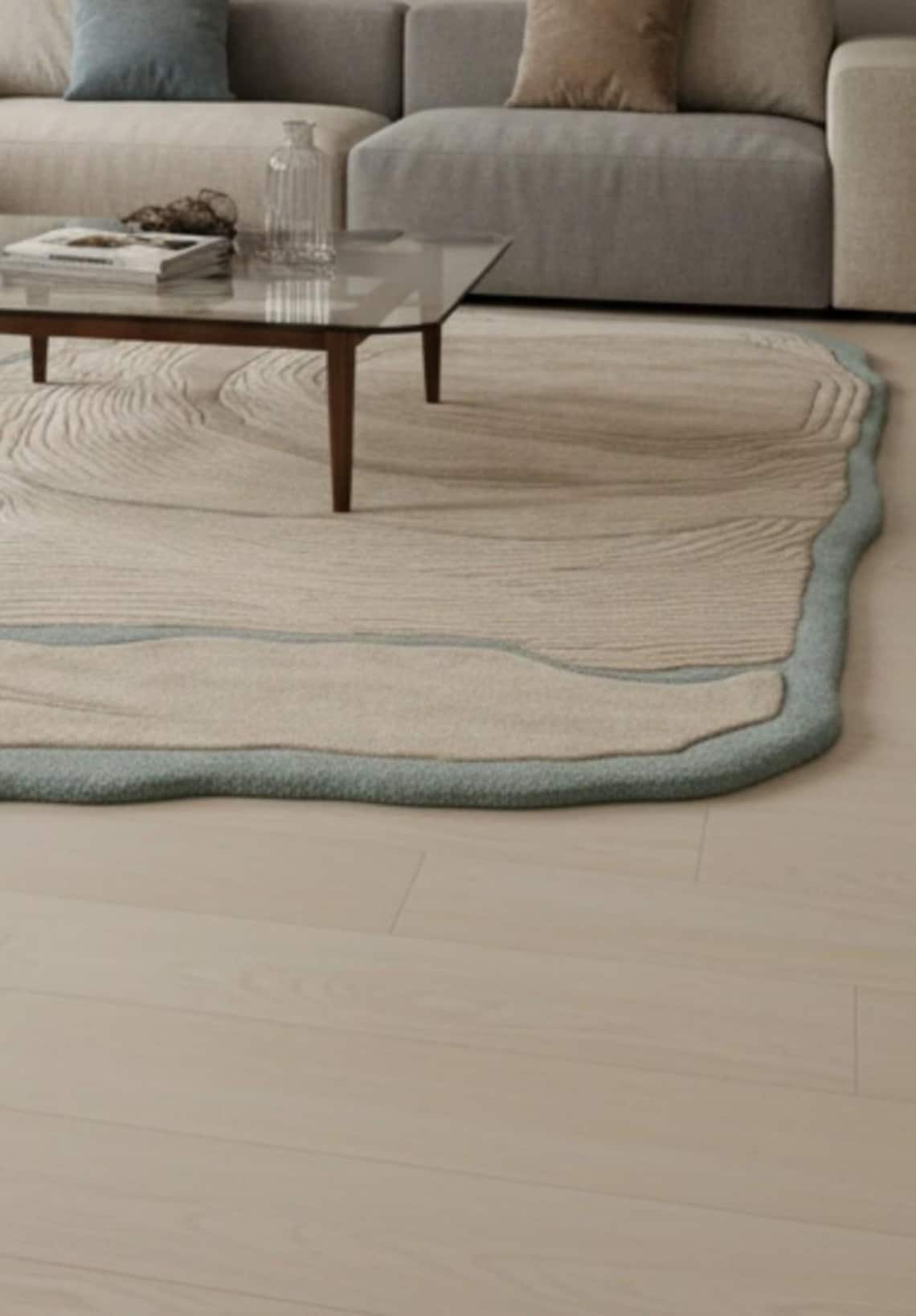 Topography and Coastal Organic Shape Multi-level Pile Hand-tufted Rug ...
