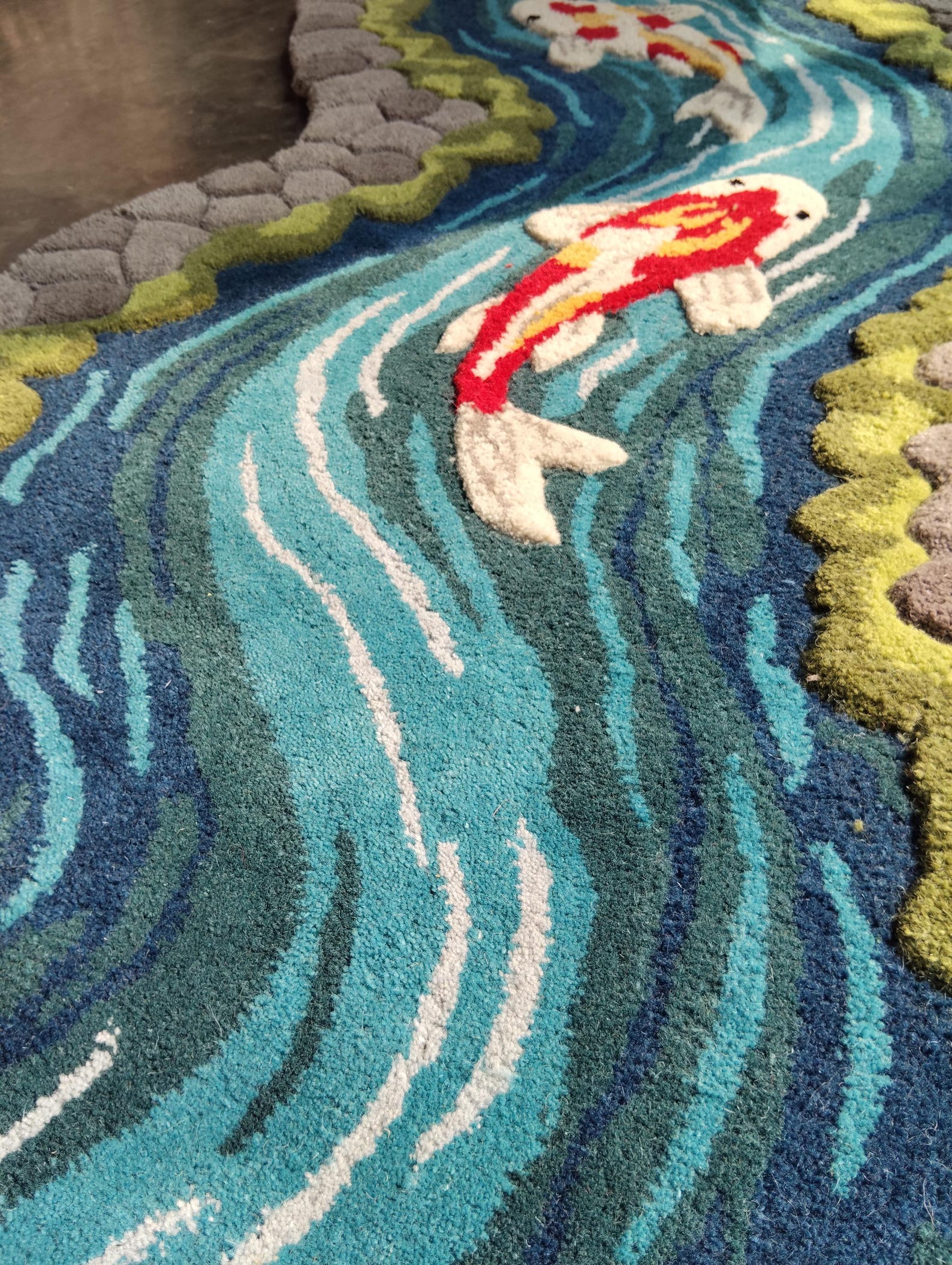 Koi Fish River Rug | 3D Hand Tufted Wool Carpet | Nature Inspired ...