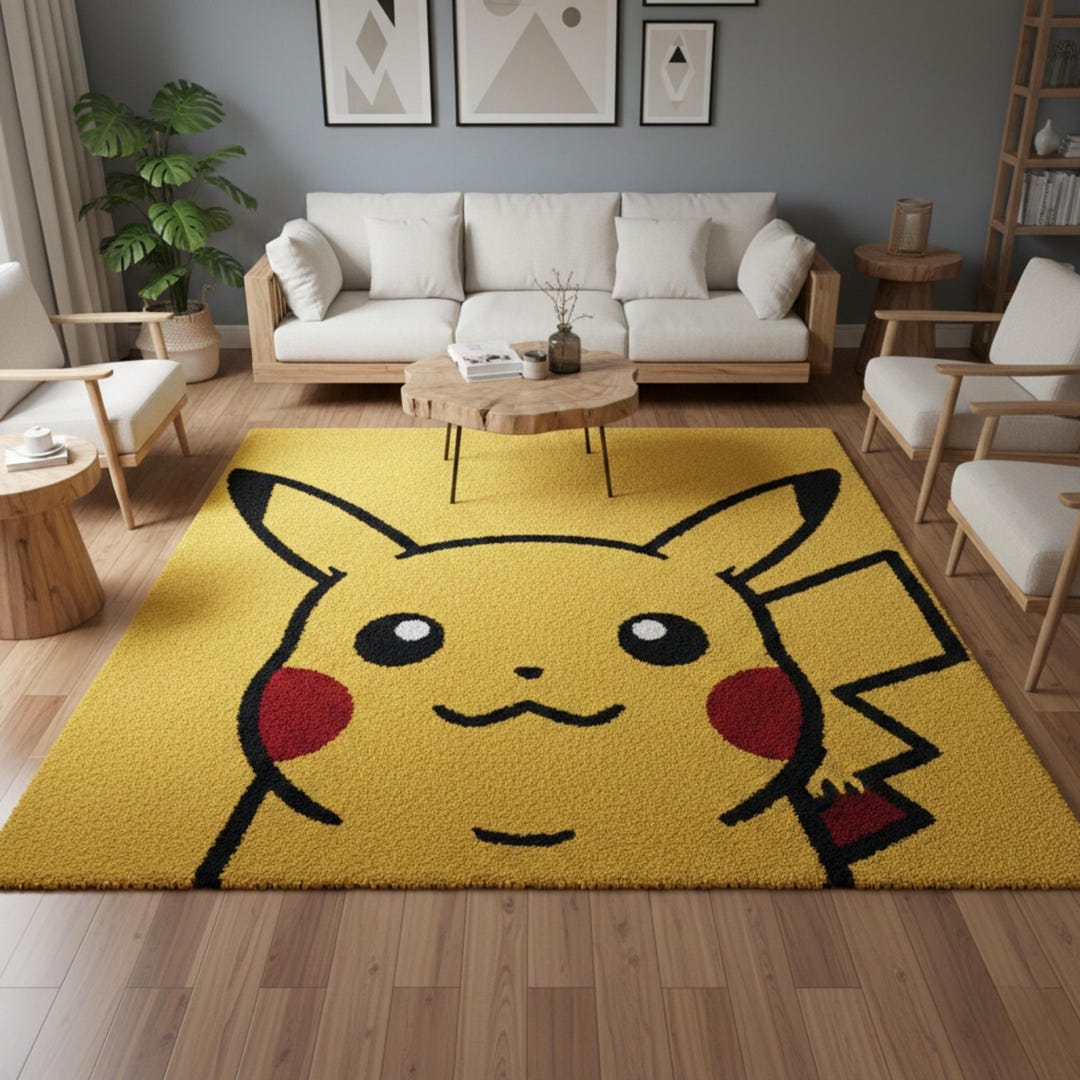 Electric-inspired Pikachu Character Hand Tufted Rug | Vibrant Yellow ...