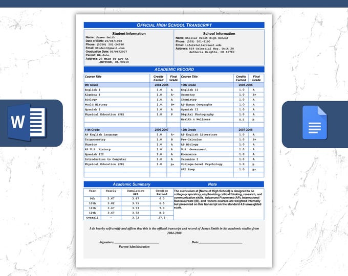 High School Transcript Template Editable | Official Transcript | Google ...