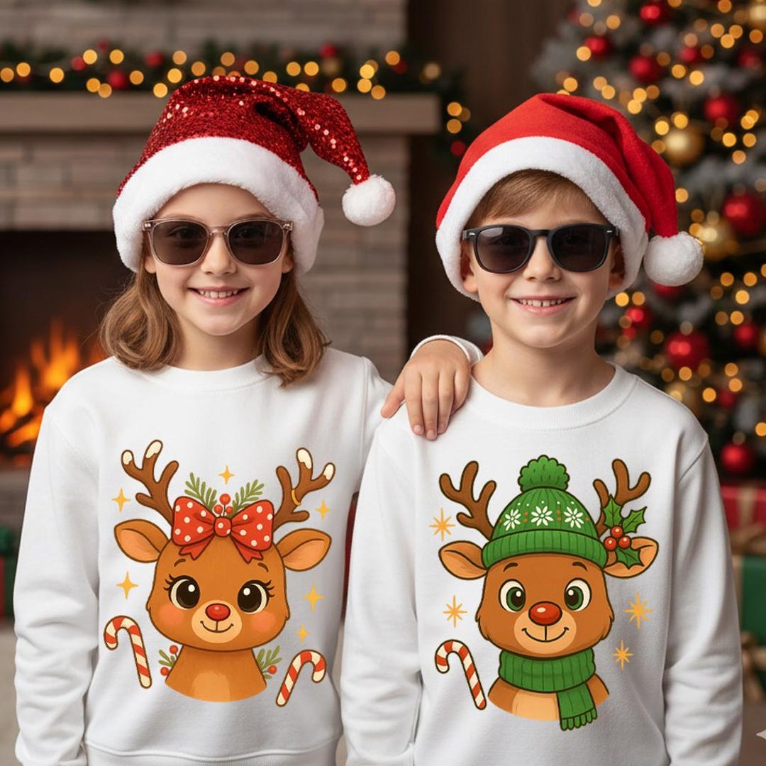 Matching Reindeer Christmas PNG Set: Brother Sister Holiday Deer ...