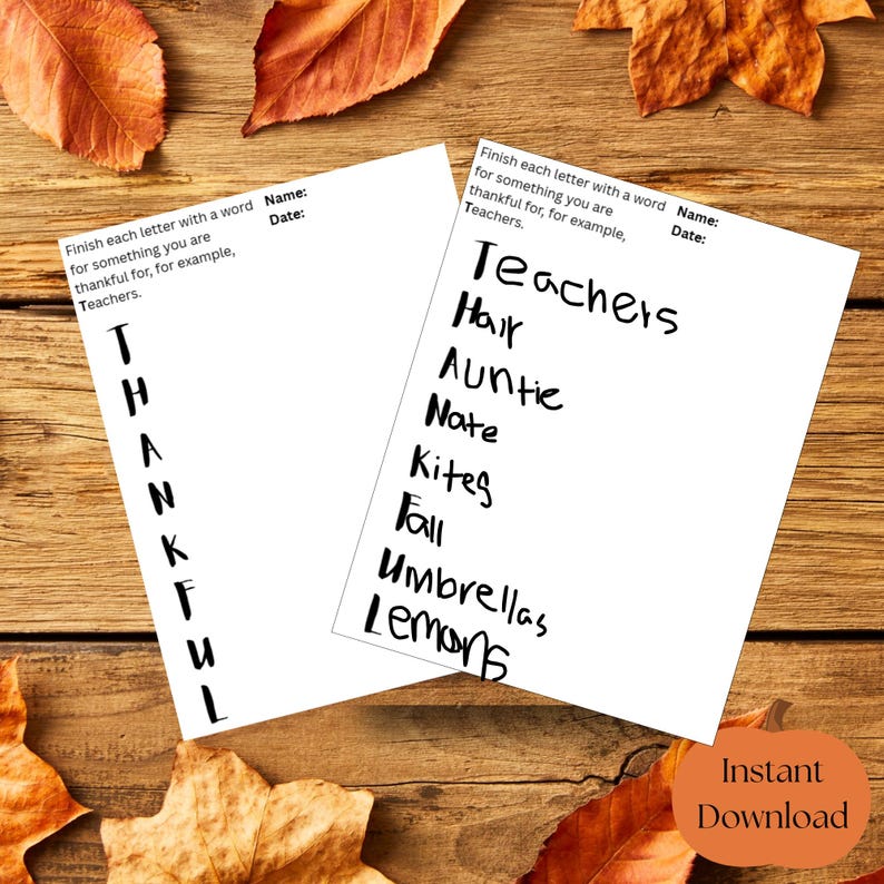 Thankful Acrostic Poem Worksheet: Thanksgiving Writing Activity ...