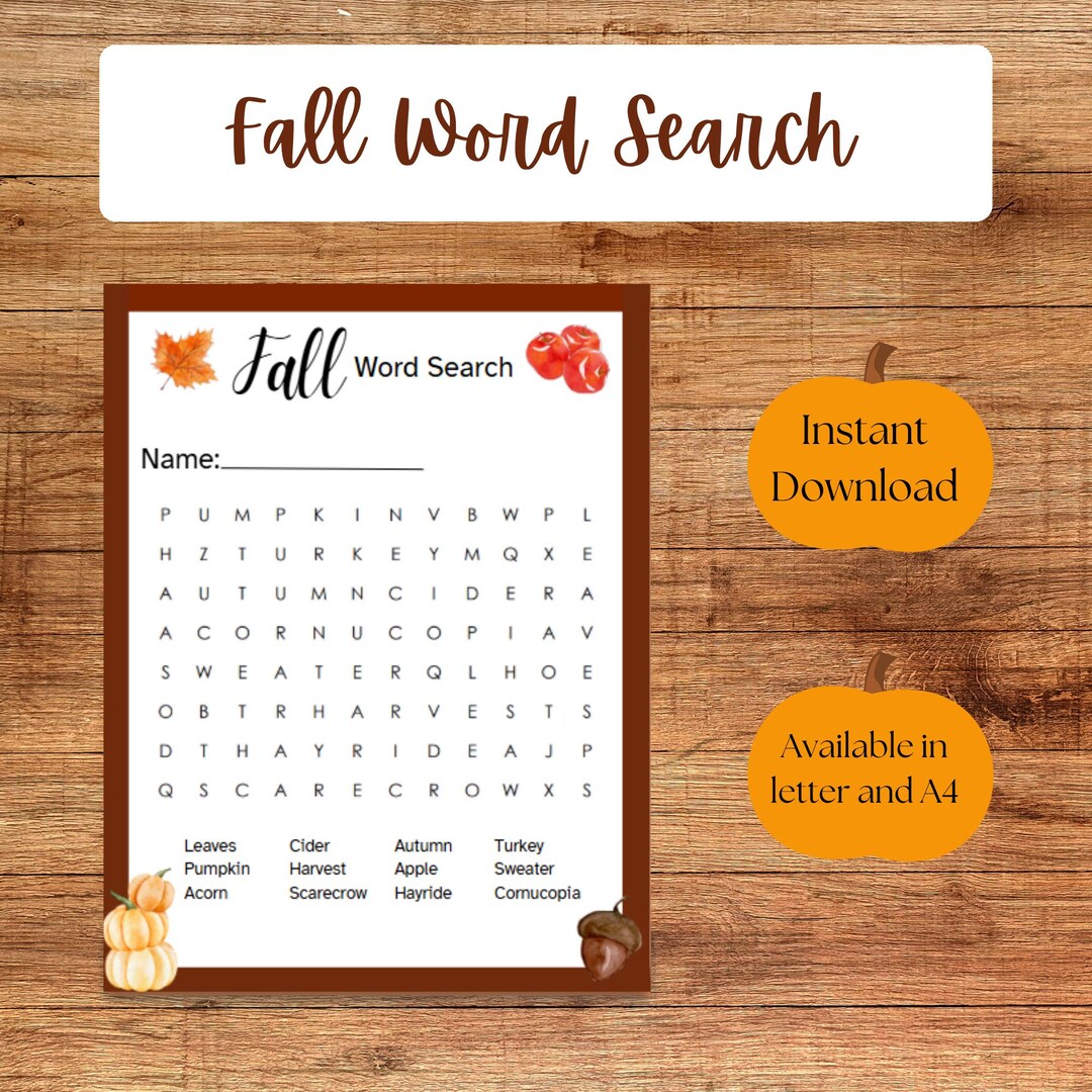 Fall Word Search Printable – Autumn Activity Worksheet for Kids, Easy ...
