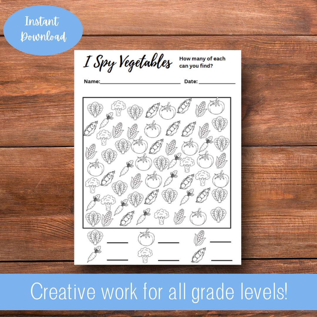 I Spy Vegetables Worksheet for Kids: Printable Vegetable Counting Game ...