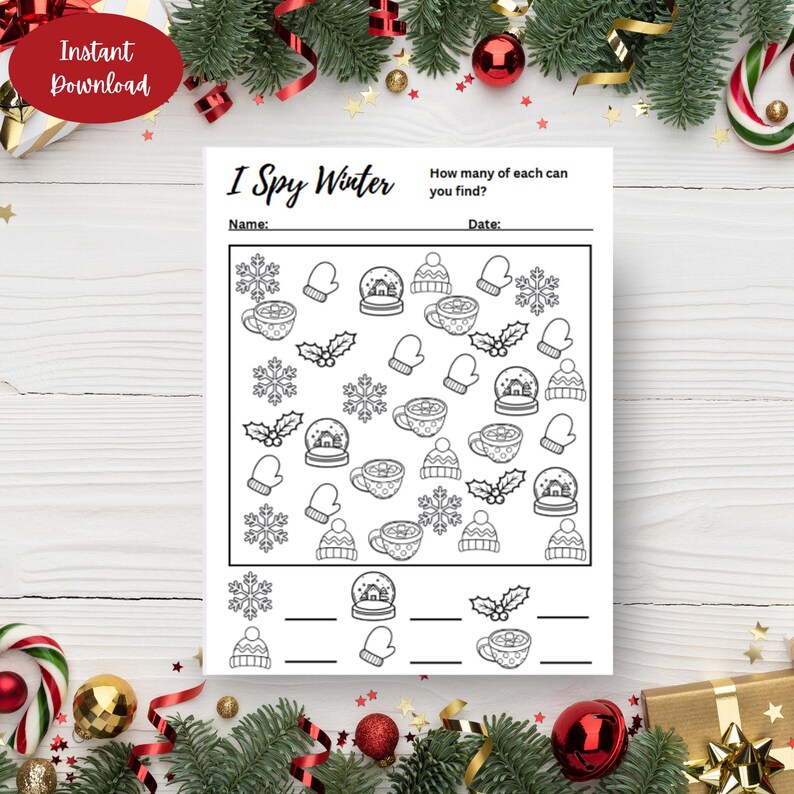 I Spy Winter Worksheet for Kids: Winter Counting Activity, Preschool ...