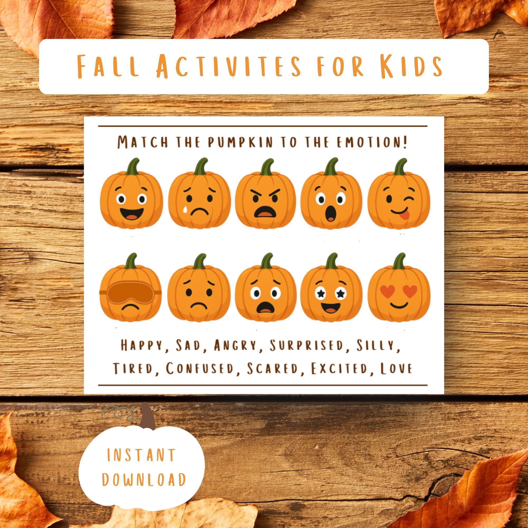 Match the Pumpkin to the Emotion Worksheet, Thanksgiving/fall Feelings ...