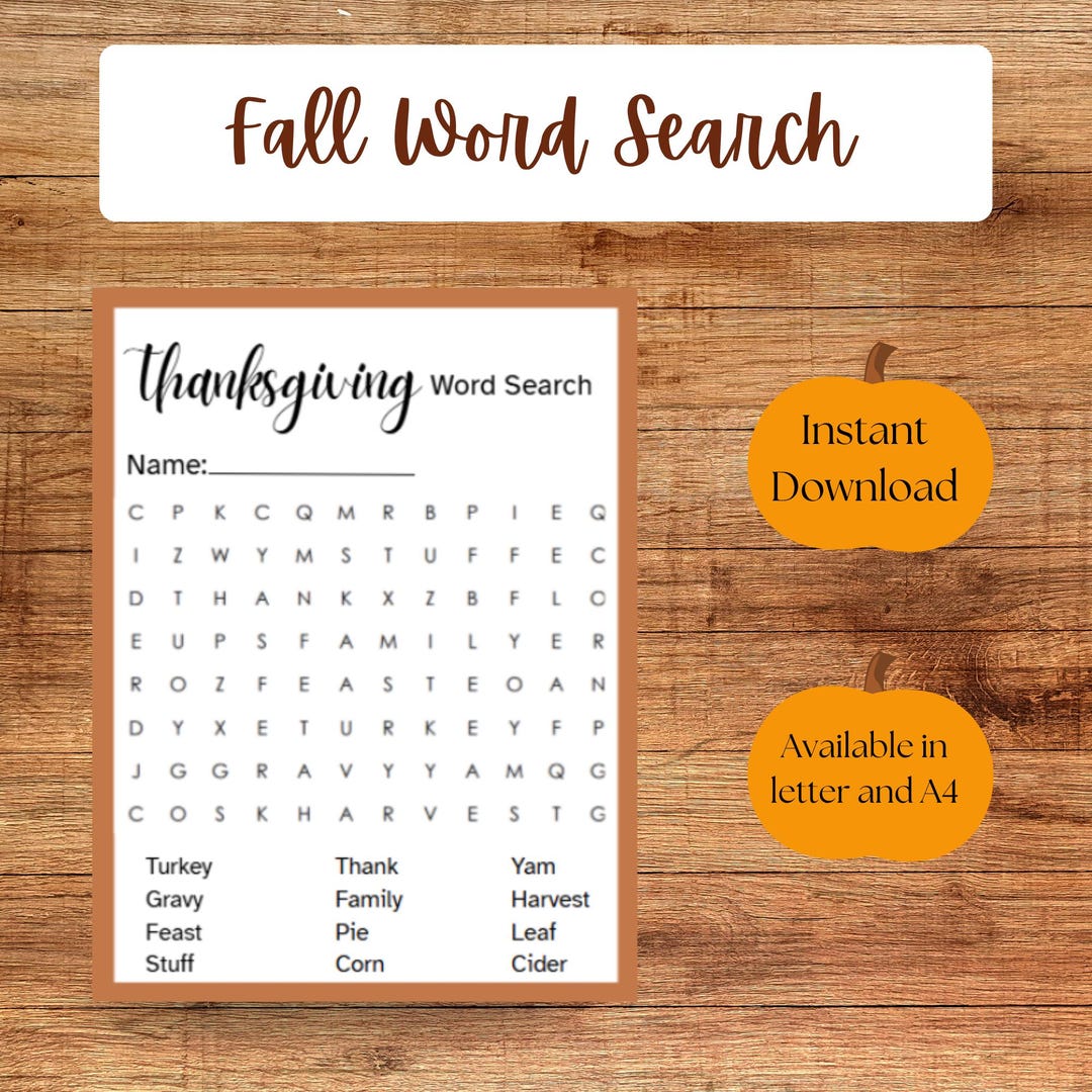 Printable Thanksgiving Word Search for Kids: Fall Classroom Activity ...