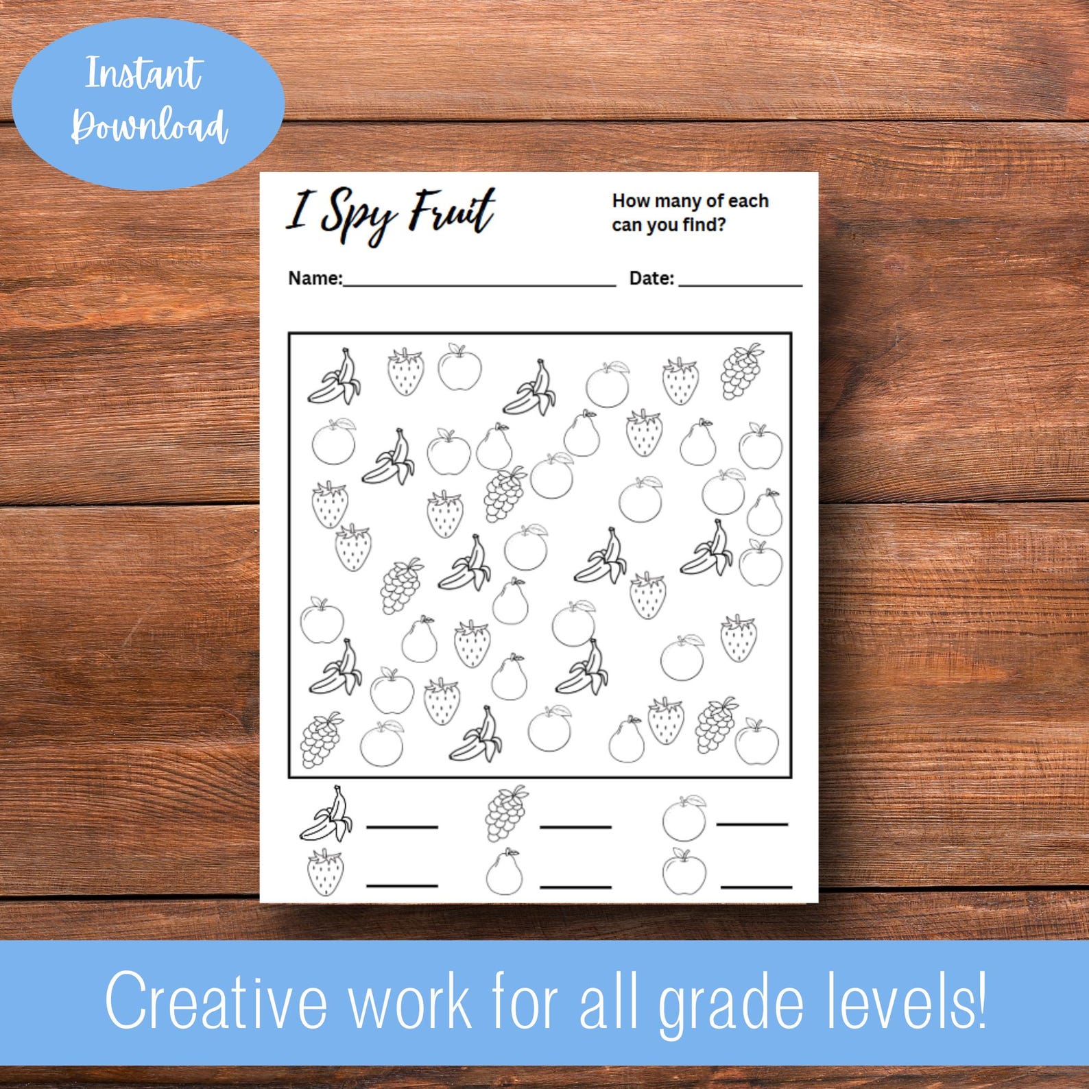 I Spy Fruit Worksheet for Kids: Printable Fruit Counting and ...
