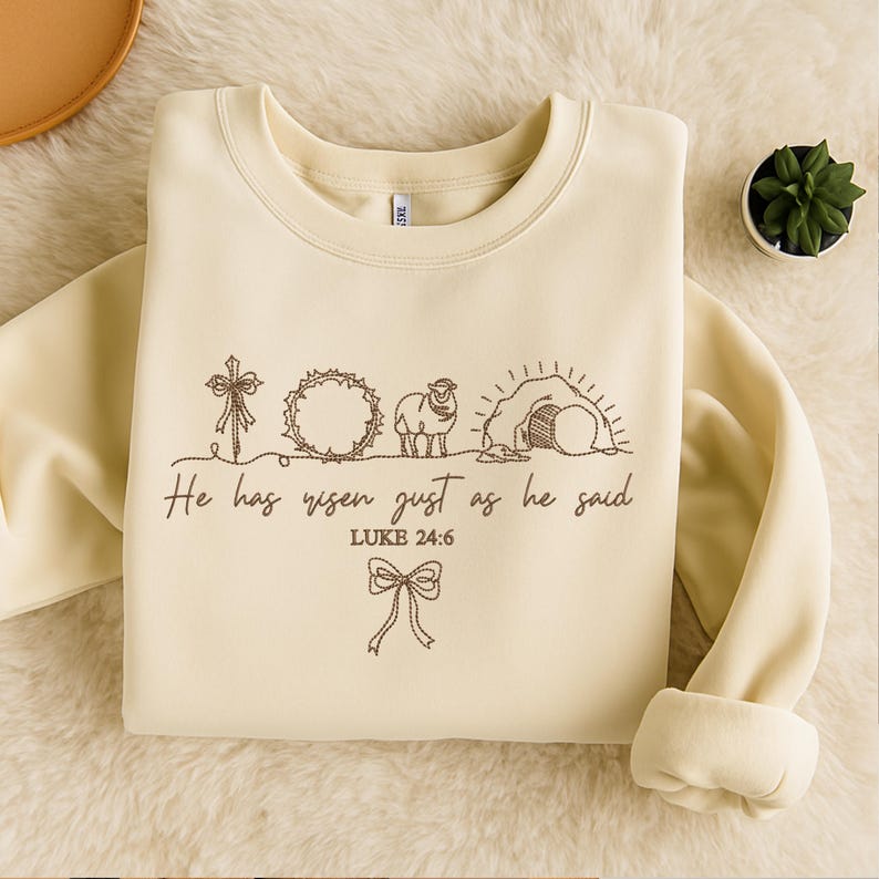 He is Not Here He Has Risen Embroidery Design, Matthew 28:6, Vintage ...