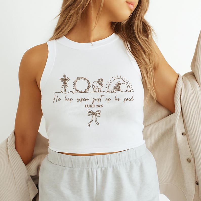 He is Not Here He Has Risen Embroidery Design, Matthew 28:6, Vintage ...